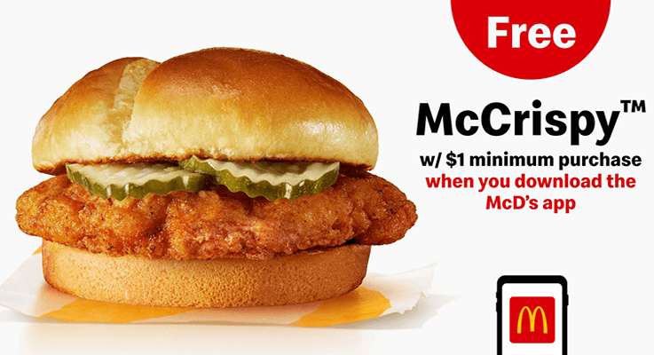 FREE McCrispy at McDonald’s with $1 purchase for First Time App Users ...